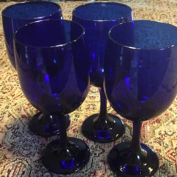 Libbey | Dining | Vintage Libbey Cobalt Blue Wine Goblets Water Glasses ...